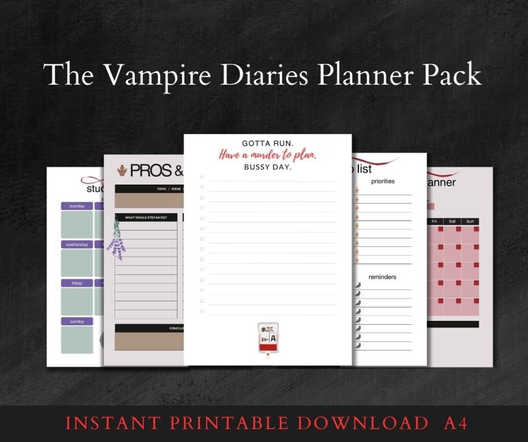 The Vampire Diarie Planner TVD to Do List Set PDF Monthly Planner ...