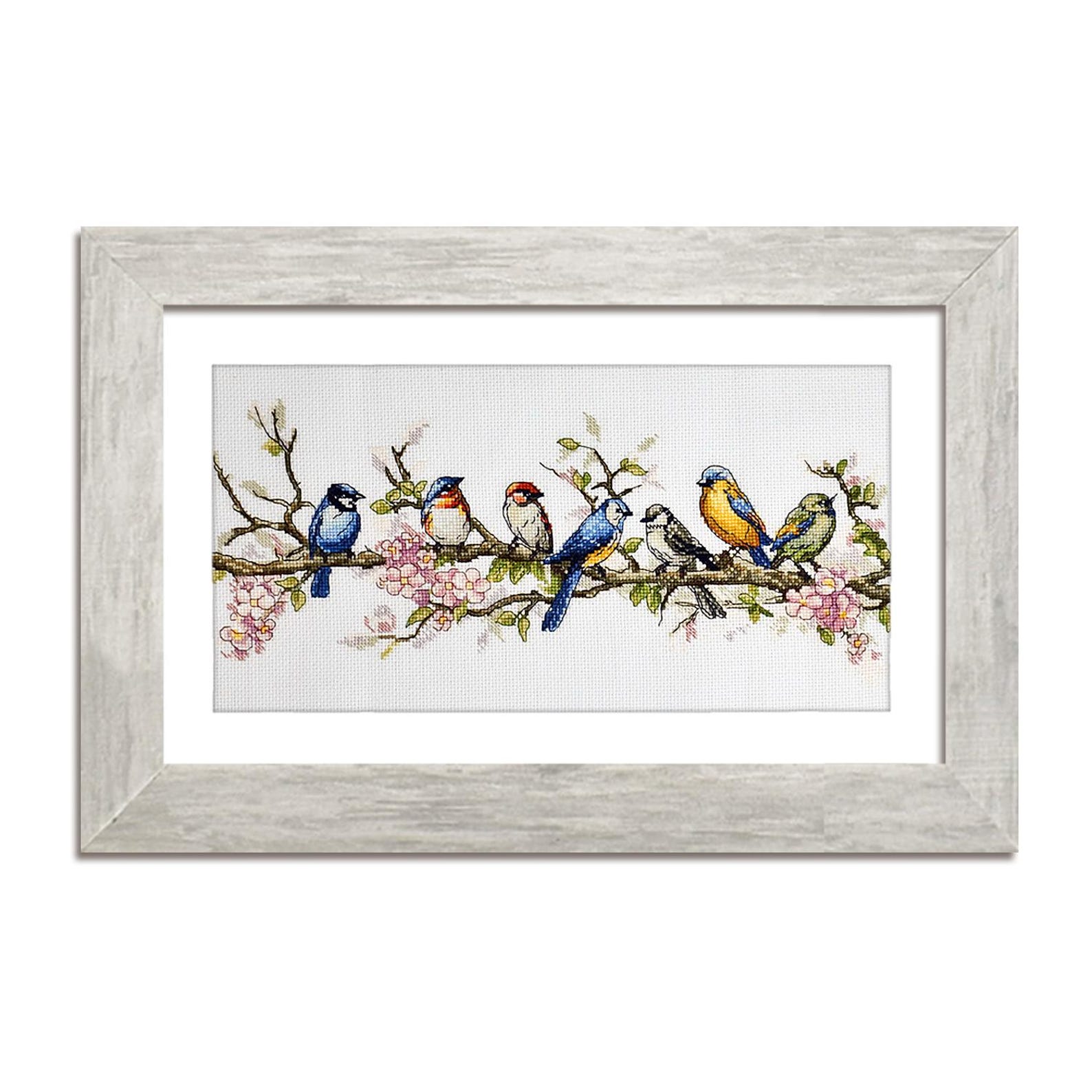 Bird Cross Stitch Kit With DMC Floss, Spring Birds on Branch ...