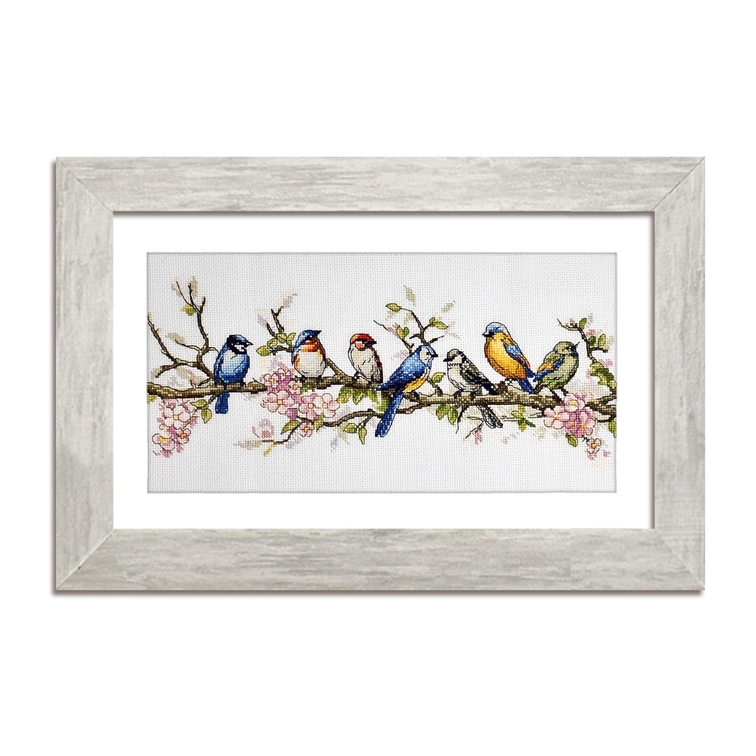 Bird Cross Stitch Kit With DMC Floss, Spring Birds on Branch ...
