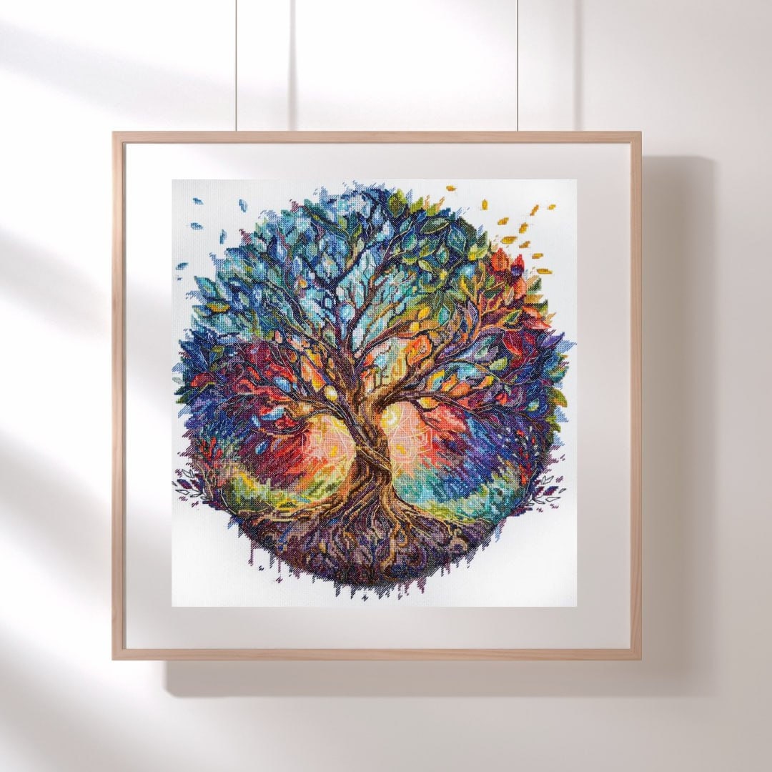 Tree of Life Cross Stitch Kit, Colorful World Tree X-stitch Pattern ...