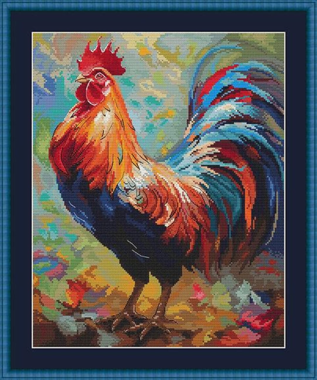 Watercolor Rooster Cross Stitch Kit, Poultry Portrait X-stitch Pattern ...