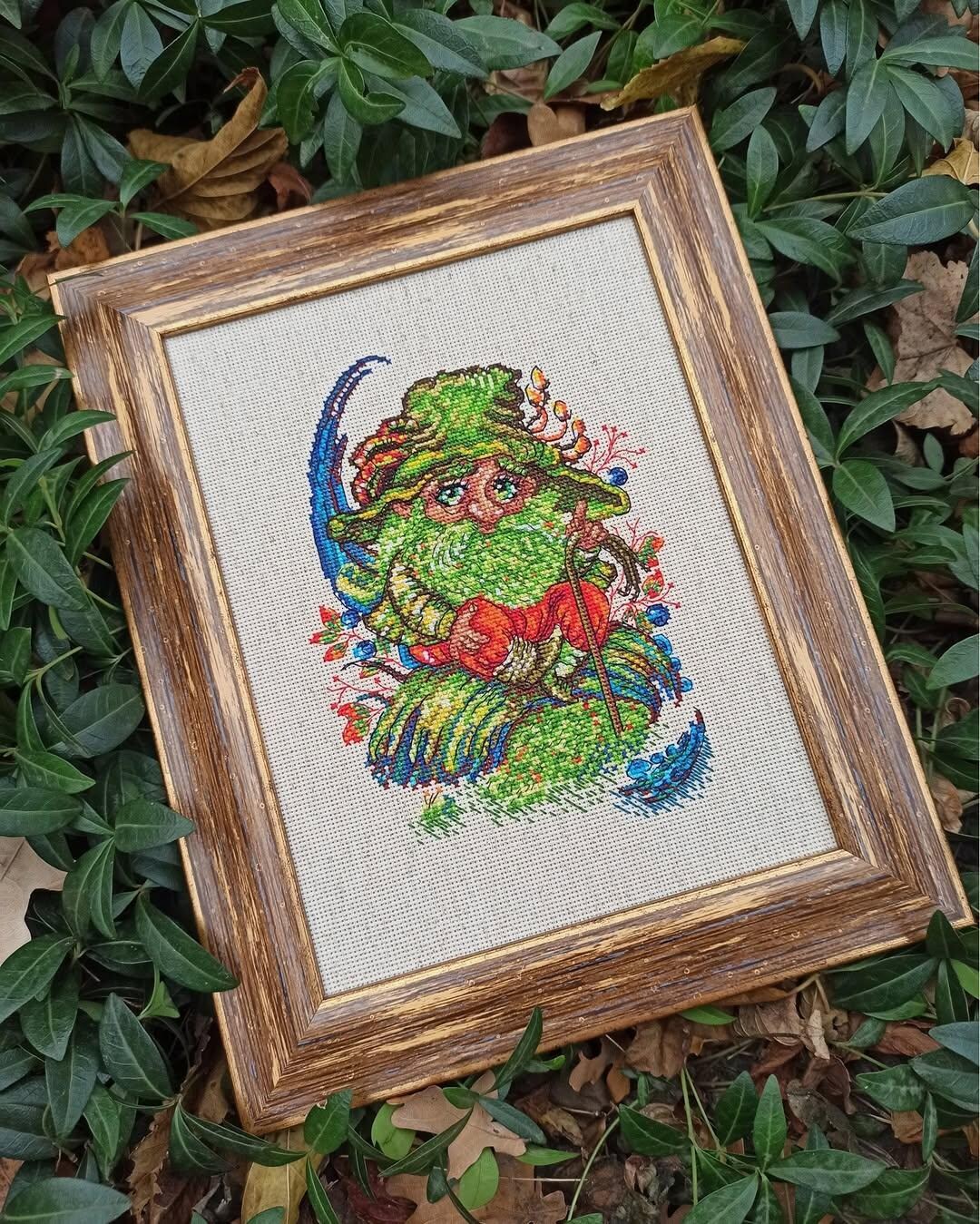 Enchanted Gnome Cross Stitch Kit, Forest Spirit Needlepoint Pattern ...