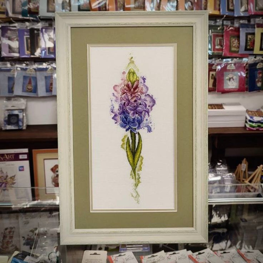 Watercolor Hyacinth Cross Stitch Kit, Purple Flower X-stitch Pattern ...