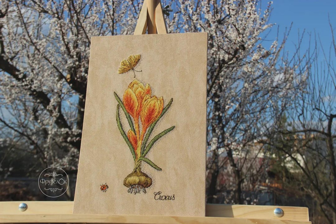 Crocus Cross Stitch Kit, Spring Flower Botanical Pattern, Elegant ...