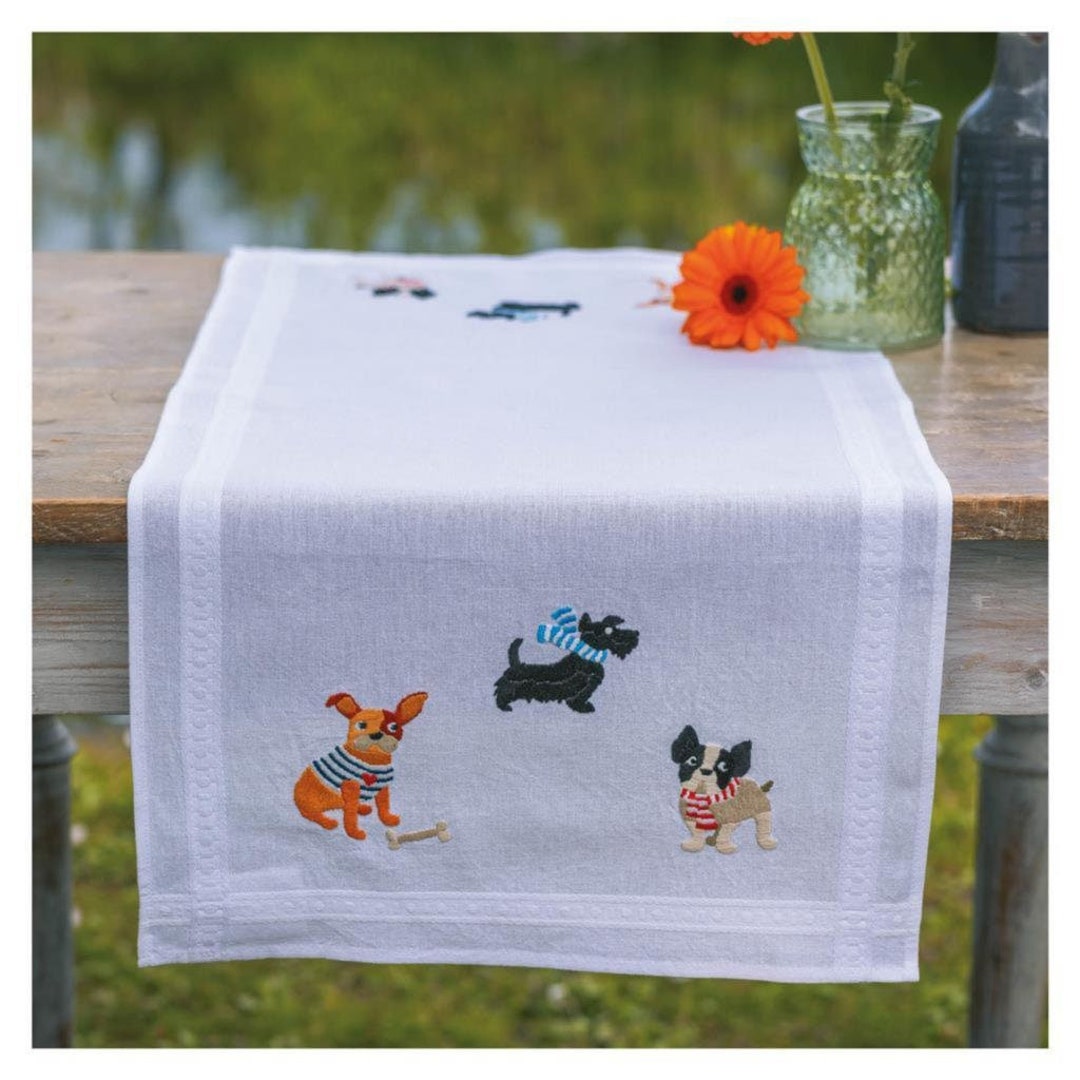 Cute Dogs Table Runner,tablecloth Hand Embrodery Kit, Puppies Bulldog ...