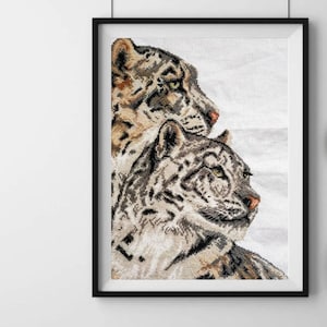 Two Snow Leopards Cross Stitch Kit, Animal Couple Modern Cross Stitch ...