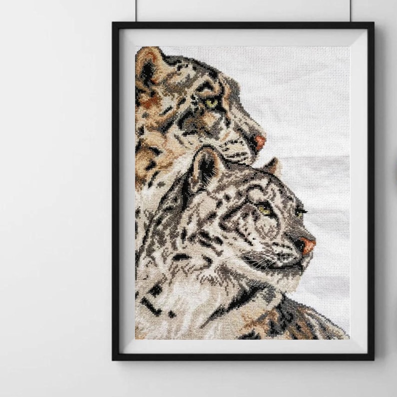 Two Snow Leopards Cross Stitch Kit, Animal Couple Modern Cross Stitch ...