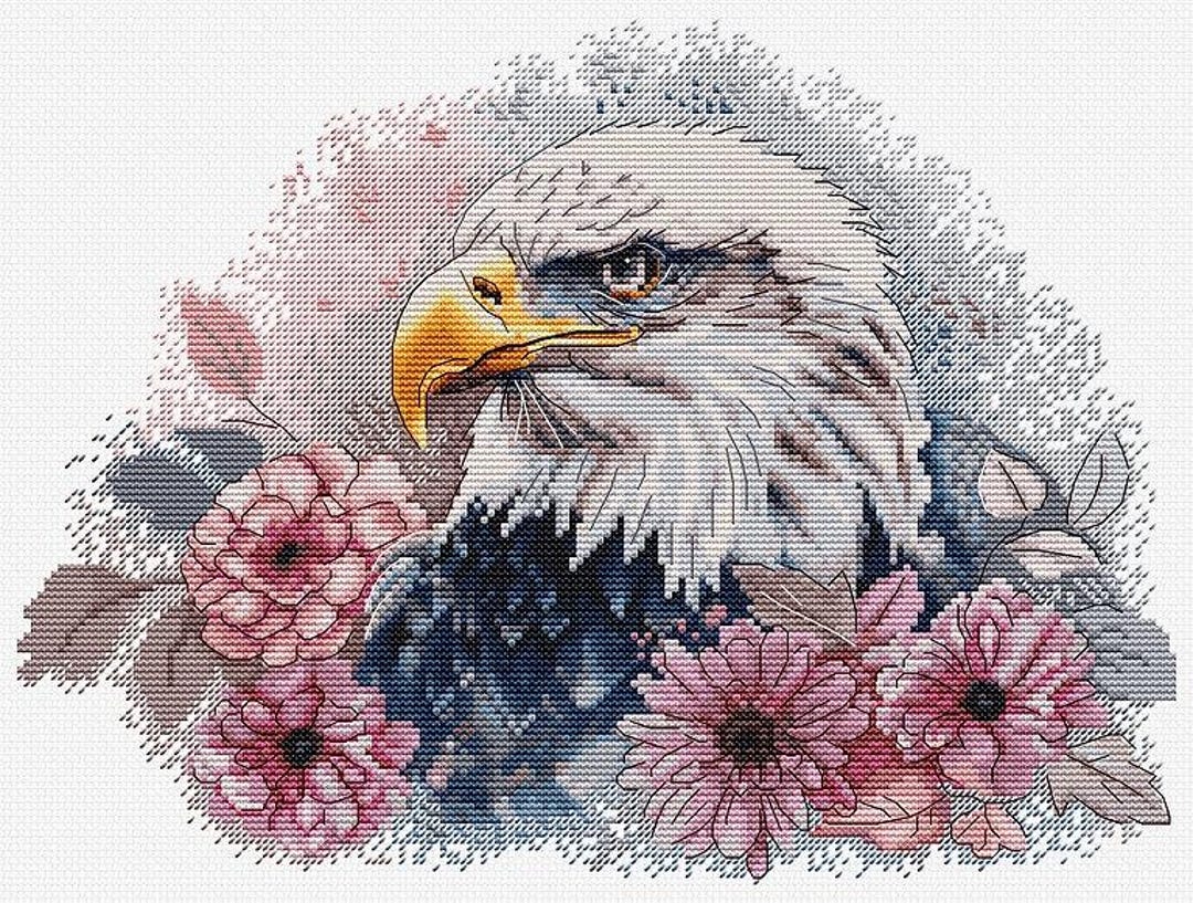 American Bald Eagle Counted Cross Stitch Kit, Wild Animal in Flowers X ...