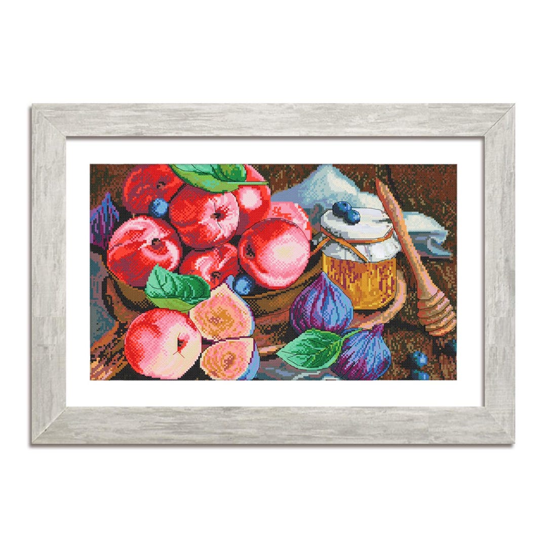 Summer Fruits Cross Stitch Kit, Still Life Needlepoint Pattern, Apple and Fig Design - Etsy