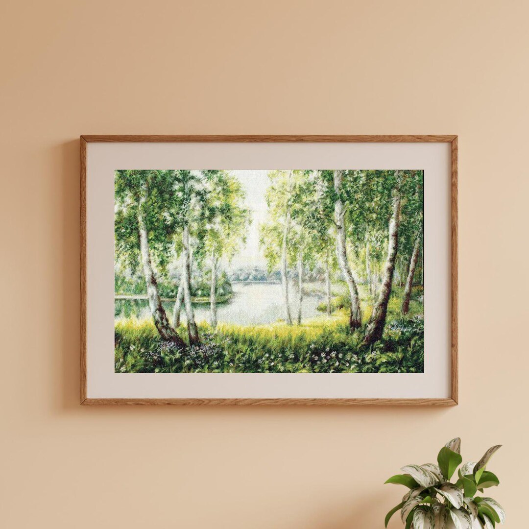 Birch Tree Forest Counted Cross Stitch Kit, Summer River Landscape X ...