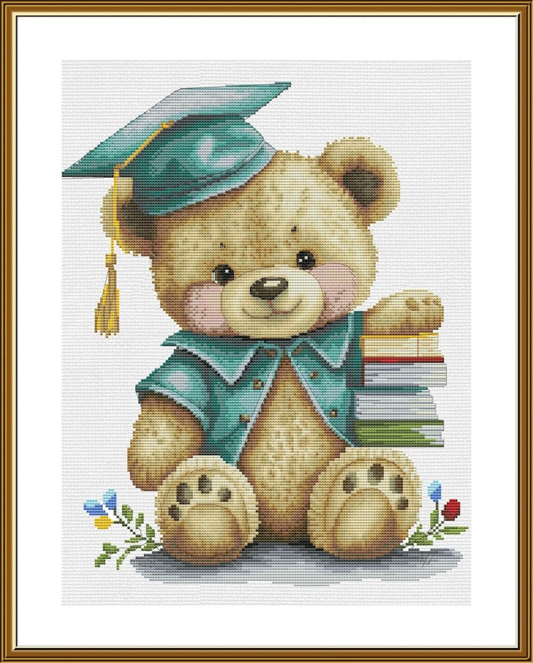 Graduation Teddy Bear Cross Stitch Kit, Bookworm Animal X-stitch ...