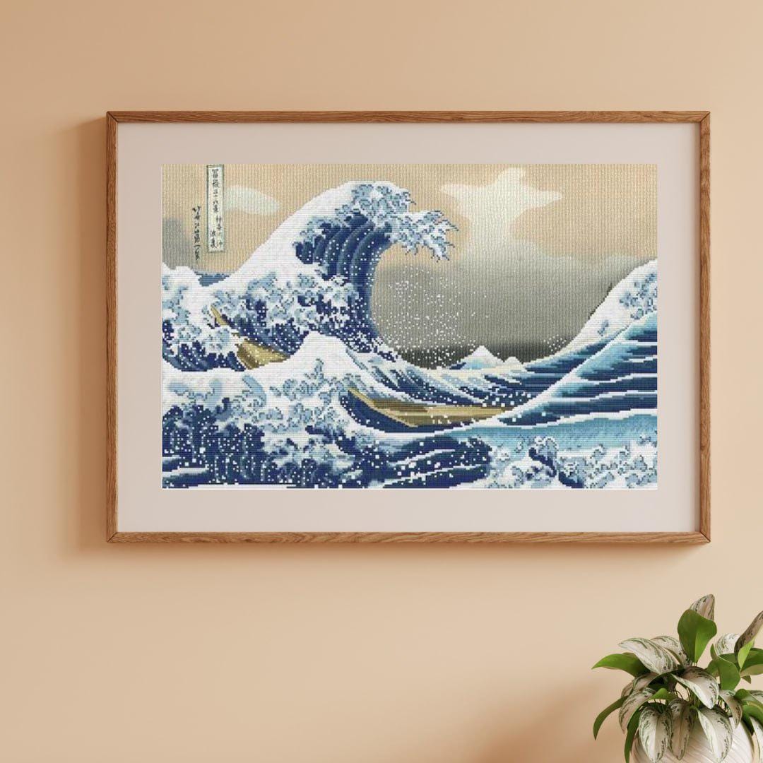 The Great Wave off Kanagawa Cross Stitch Kit, Hokusai Artwork X-stitch ...