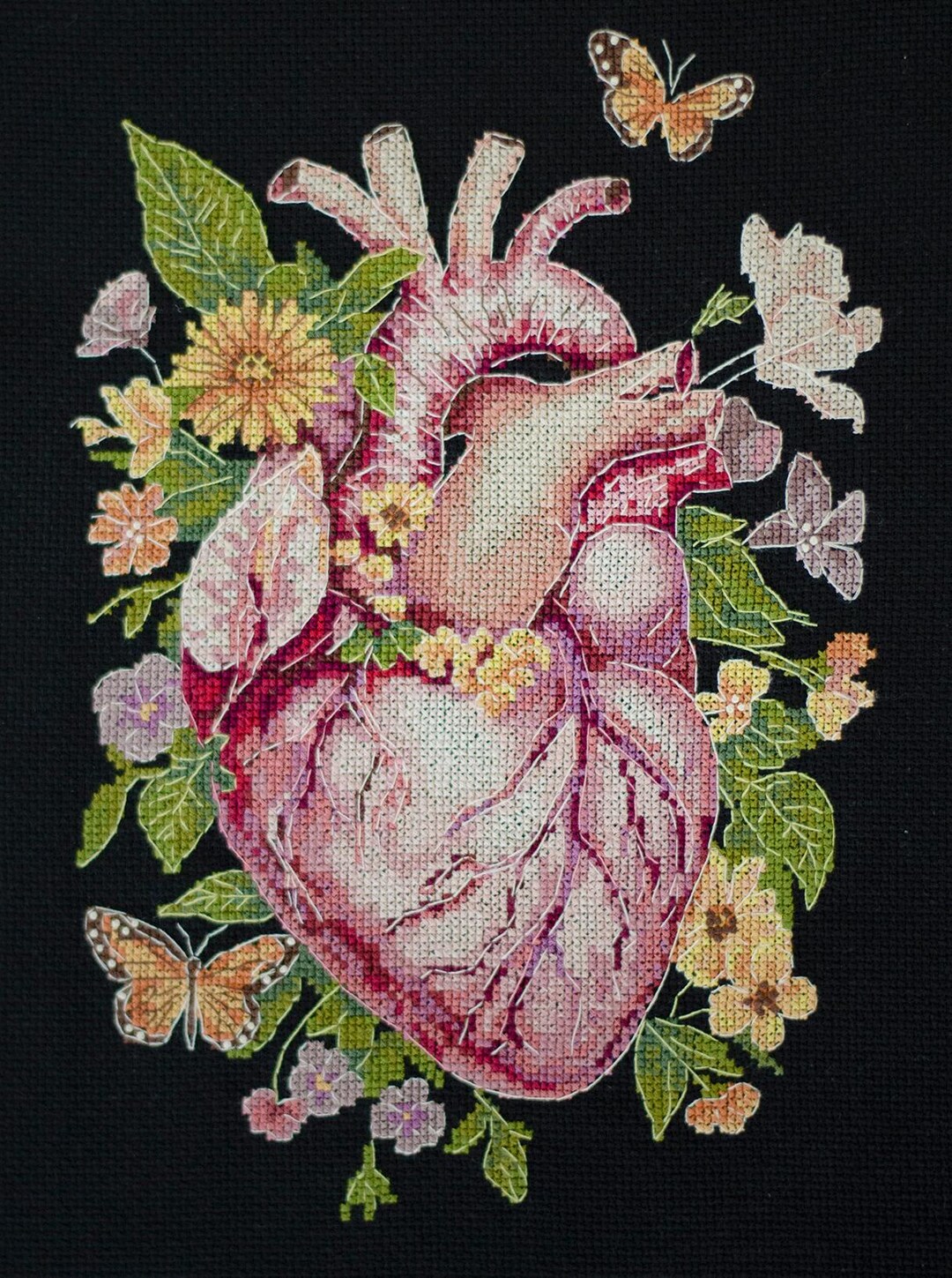 Floral Heart Cross Stitch Kit, Human Anatomy of Feelings X-stitch ...