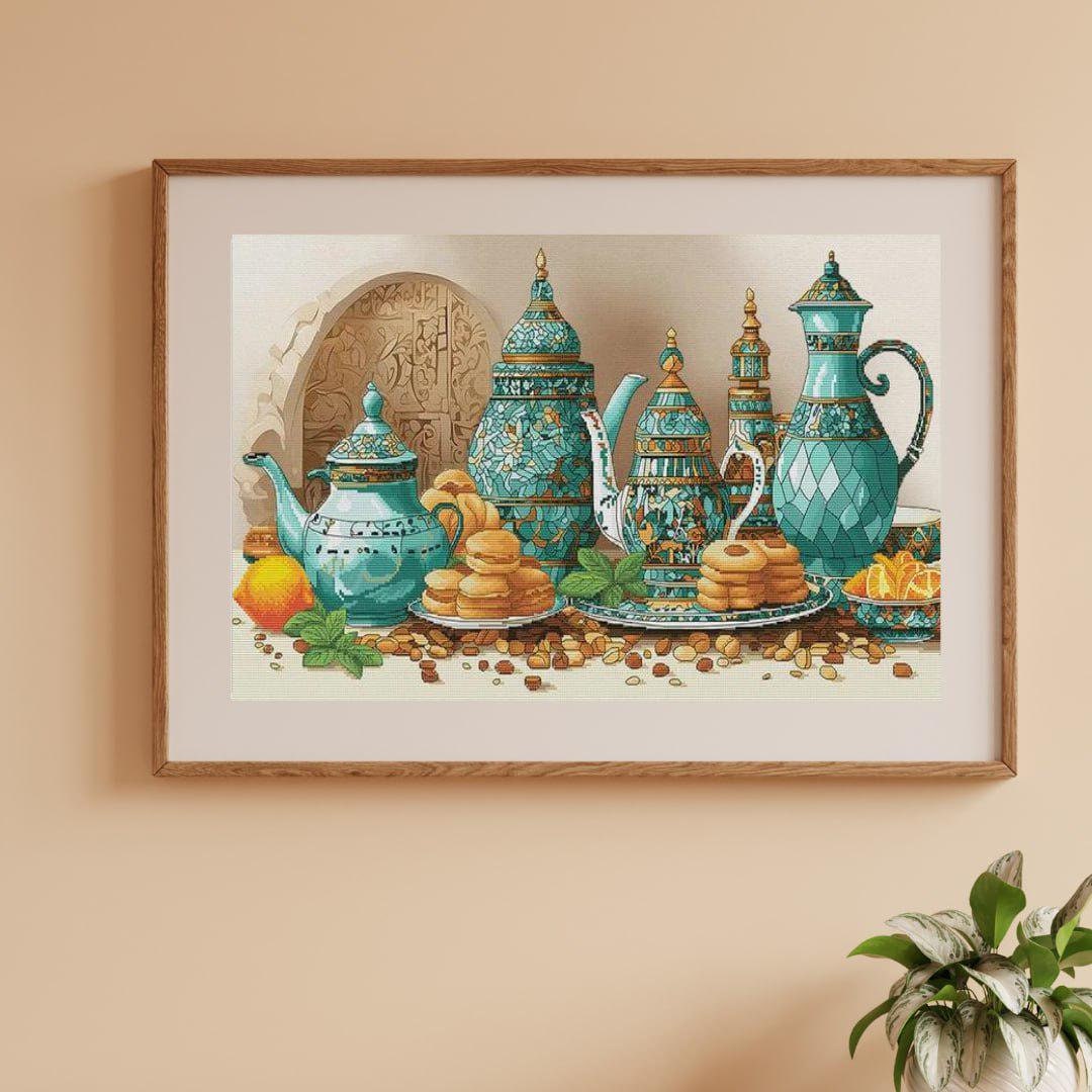 Oriental Still Life Cross Stitch, Arabic Tea Party X-stitch Pattern ...