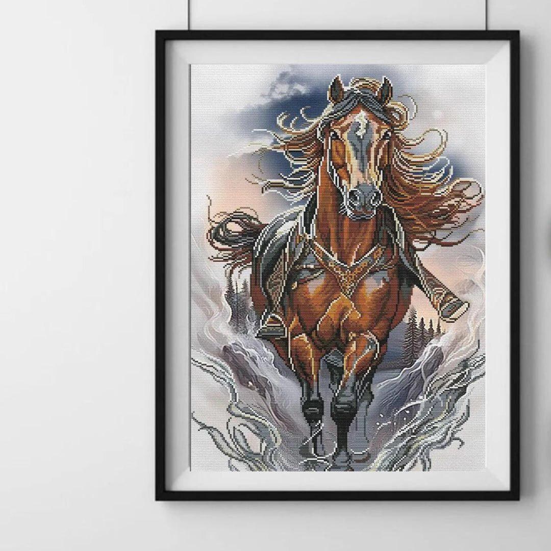 Running Horse Cross Stitch Kit, Monochrome Wild Animals X-stitch ...