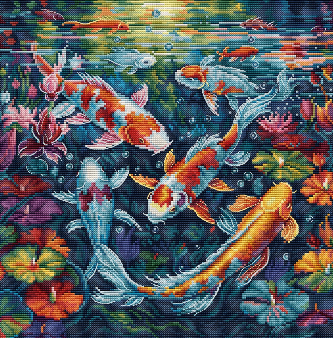 Koi Fish Cross-stitch Kit, Chinese Carp Kitm, Aquarium Counted Cross ...