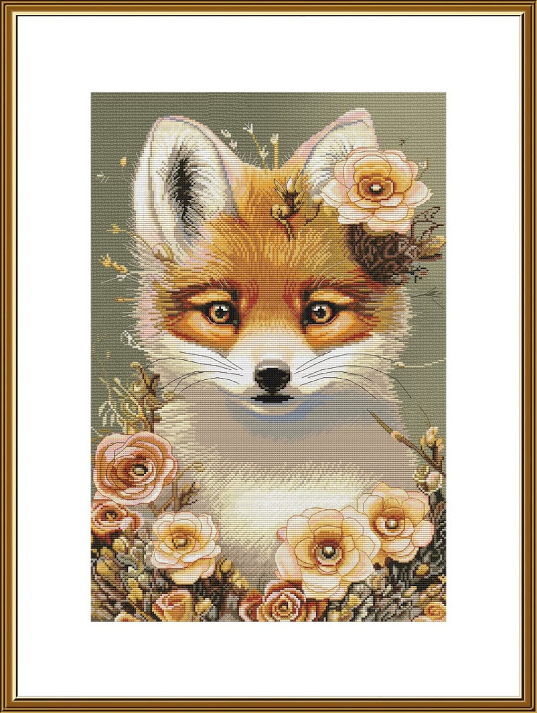 Floral Baby Fox Cross Stitch Kit, Woodland Animal Portrait X-stitch Kit ...