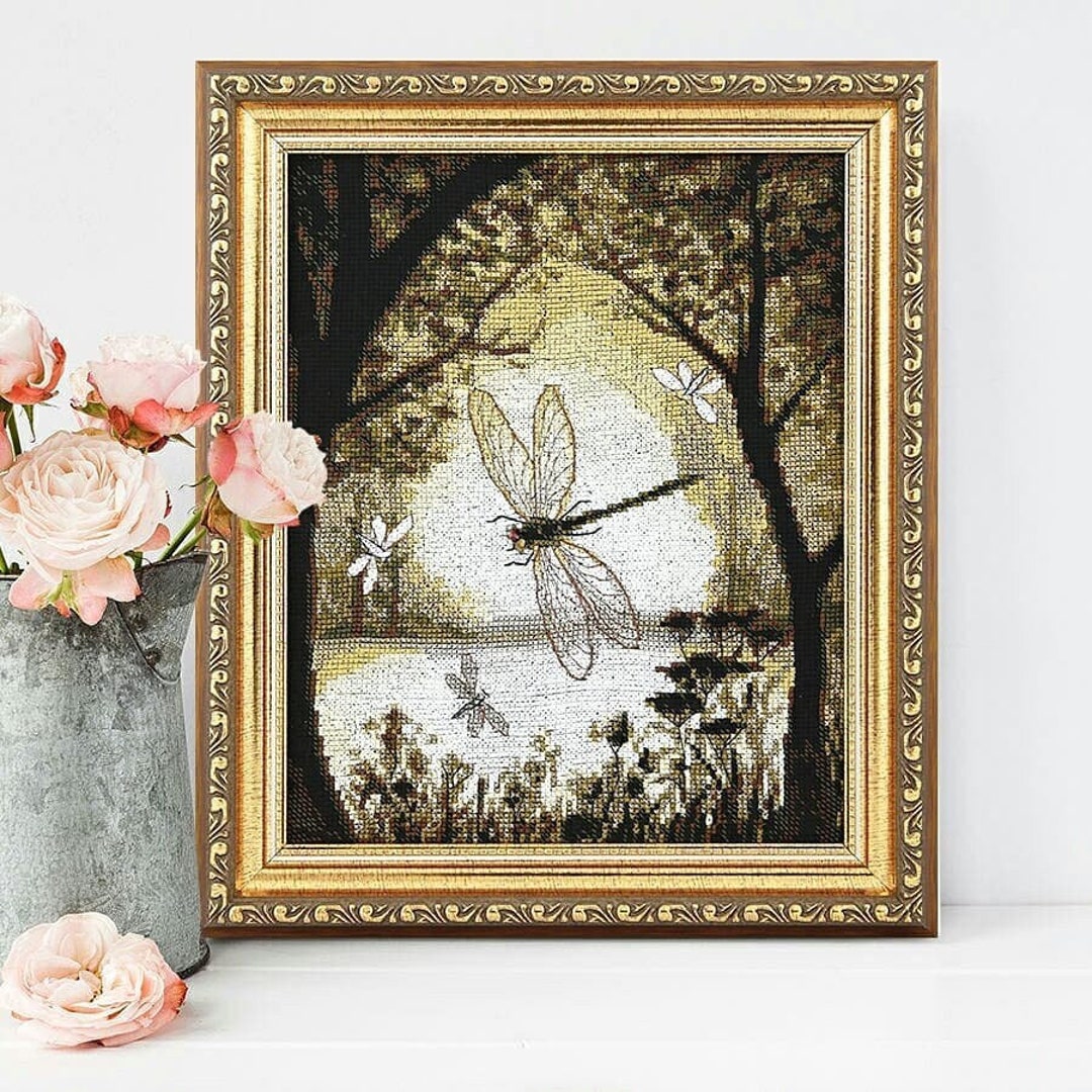 Dragonflies Cross Stitch Kit, Flying Insects in the Forest X-stitch ...