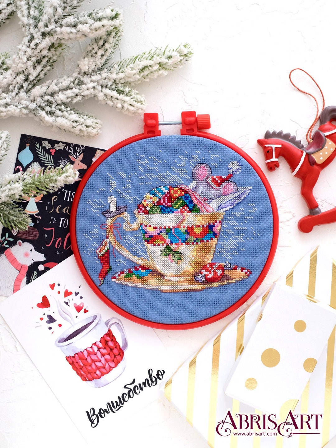 Mouse in a Cup Cross Stitch Kit, Cute Christmas Dormouse, Sweet Dreams ...