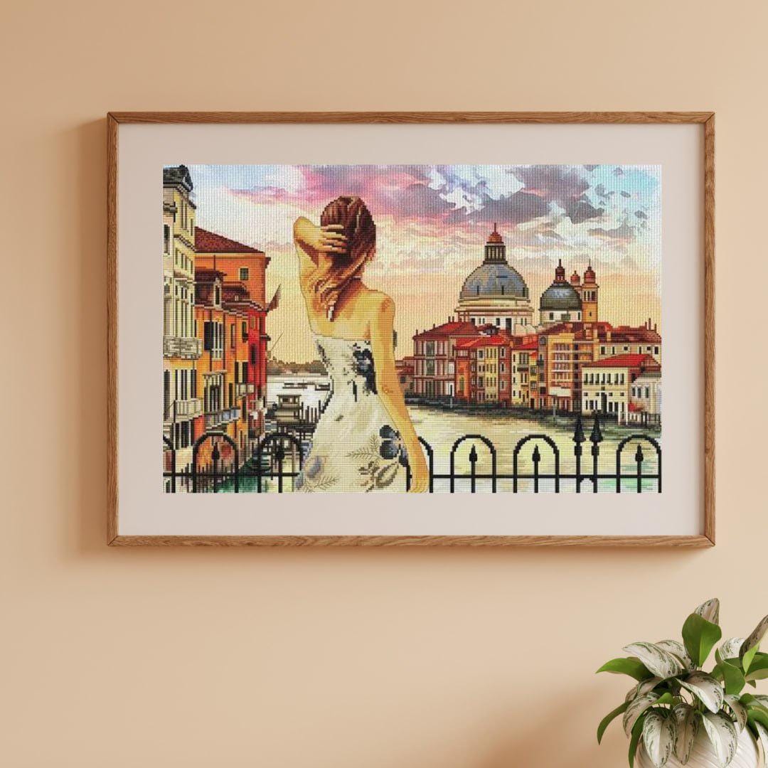 Girl in Venice Cross Stitch Kit, Italy Landscape X-stitch Pattern ...