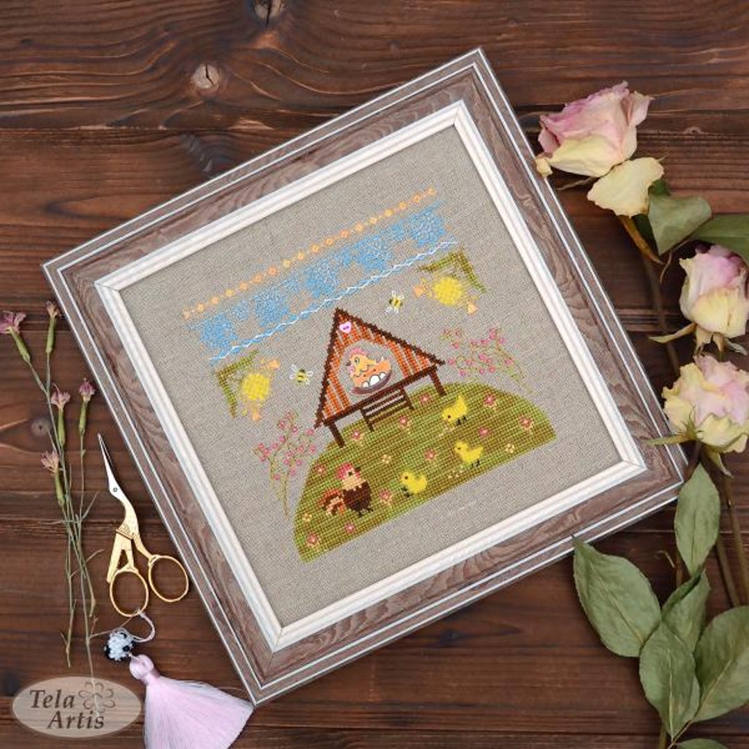 Chicken Coop Sampler Cross Stitch Kit, Summer Farmhouse X-stitch Design ...