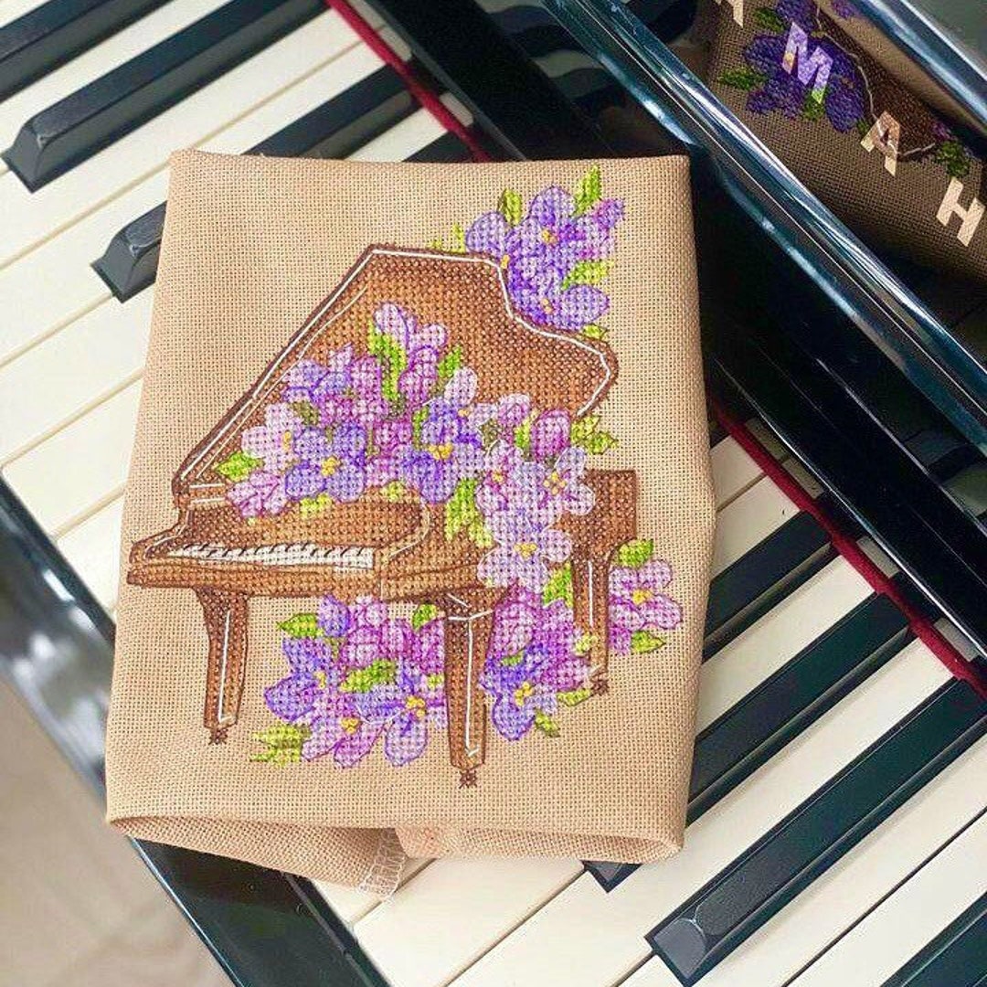 Grand Piano in Lilac Flowers Cross Stitch Kit, Musical Instrument X ...