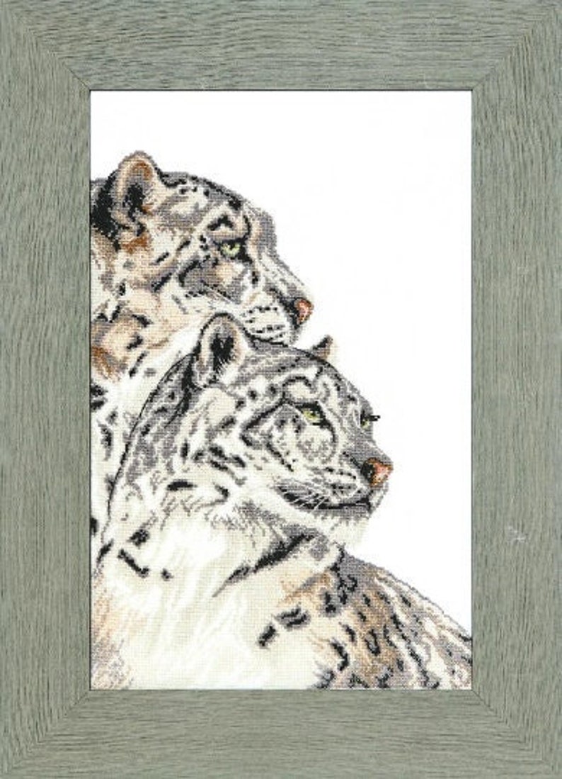 Two Snow Leopards Cross Stitch Kit, Animal Couple Modern Cross Stitch ...