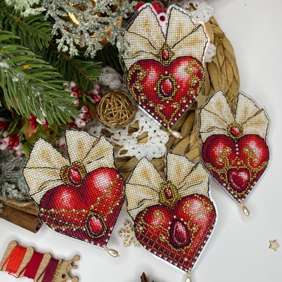 Red Heart Cross Stitch Kit, DIY Christmas Tree Toy Kit, Royal Xmas ...