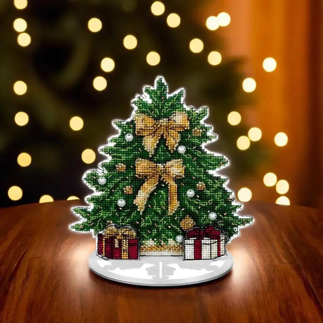 Christmas Tree Cross Stitch Kit, Stitchable Plastic Xmas Eve With Gift ...