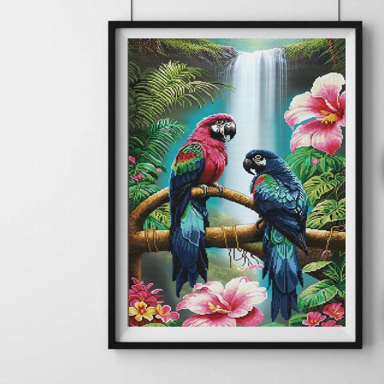 Macaw Parrots in Paradise Cross Stitch Kit, Exotic Birds Couple on ...