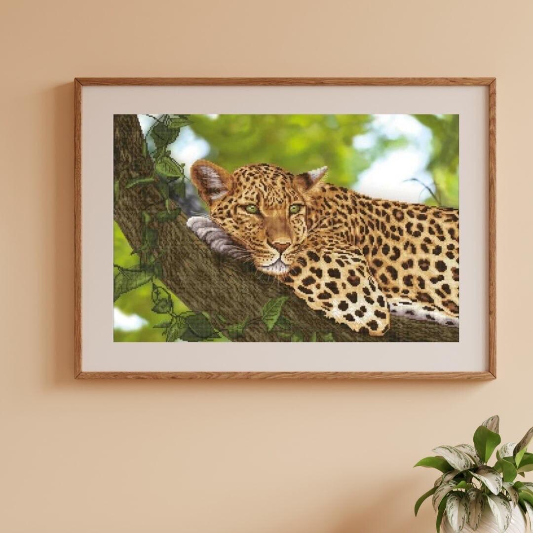 Jaguar in Jungle Cross Stitch Kit, Wild Animal on Tree Branch X-stitch ...