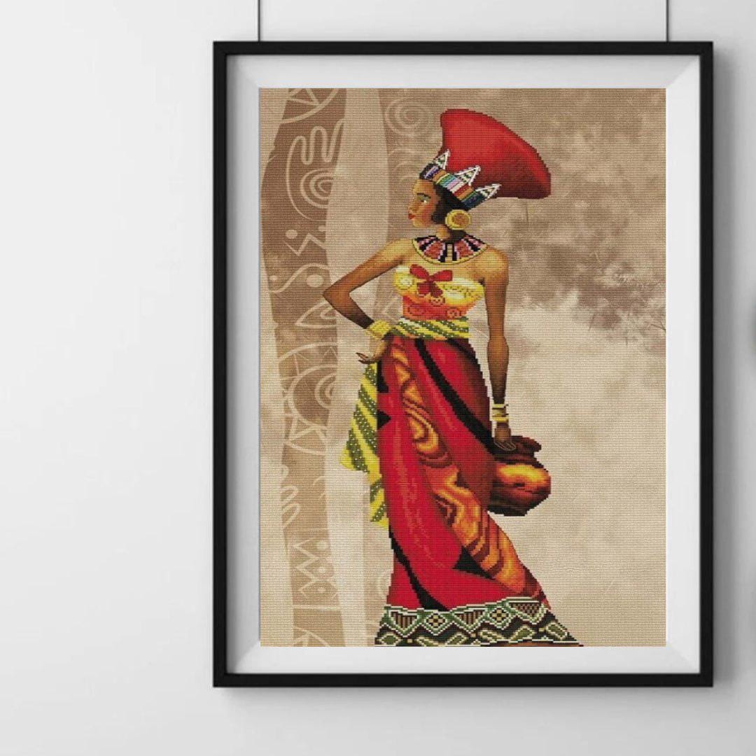African Bride Woman Cross Stitch Kit Traditional Wedding Girl X Stitch