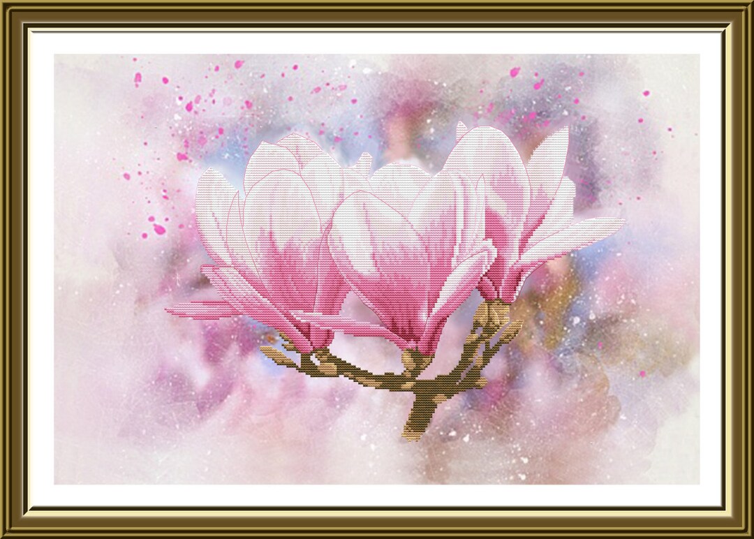 Watercolor Magnolia Cross Stitch Kit, Blooming Spring Flowers X-stitch ...