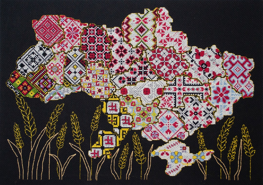 Map of Ukraine Cross Stitch Kit, DIY Ukrainian Ornament Needlepoint ...