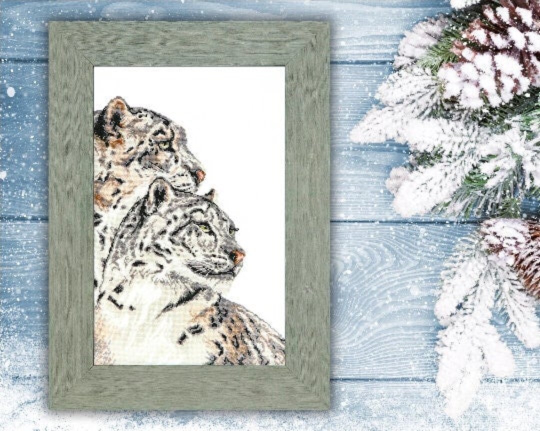 Two Snow Leopards Cross Stitch Kit, Animal Couple Modern Cross Stitch ...