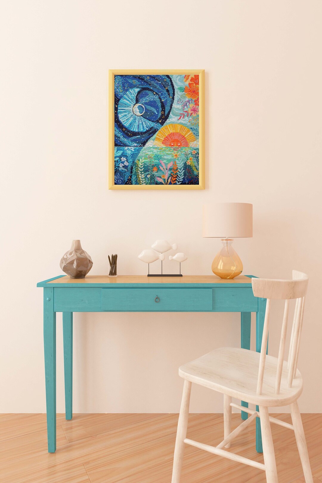 Sun & Moon Cross Stitch Kit, Spring Equinox X-stitch Pattern, Celestial ...