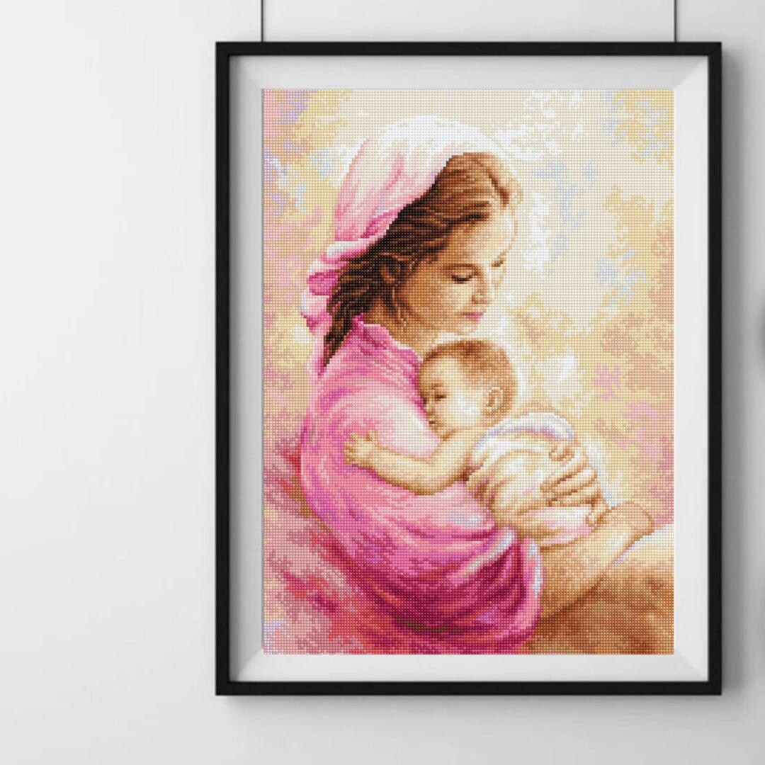 Mom and Baby Tapestry Stitch Pattern, Half-stitch Needlework Design ...