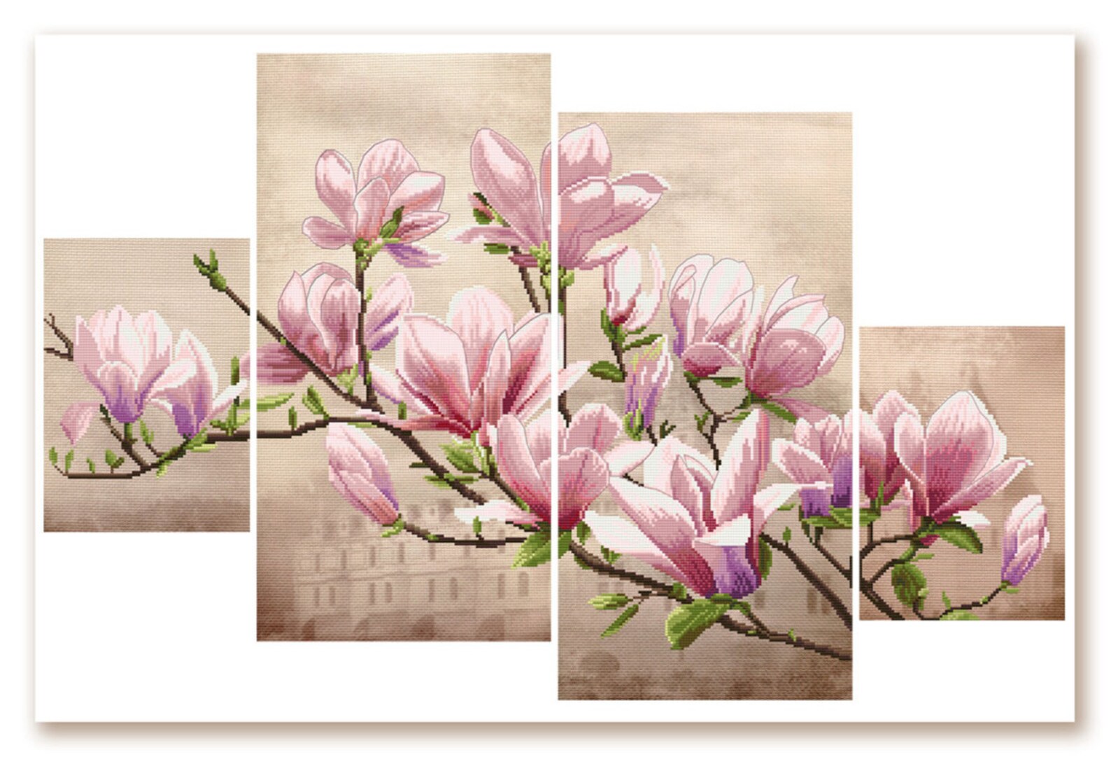 Magnolia Branch Cross Stitch Kit, Watercolor Spring Floral X-stitch ...