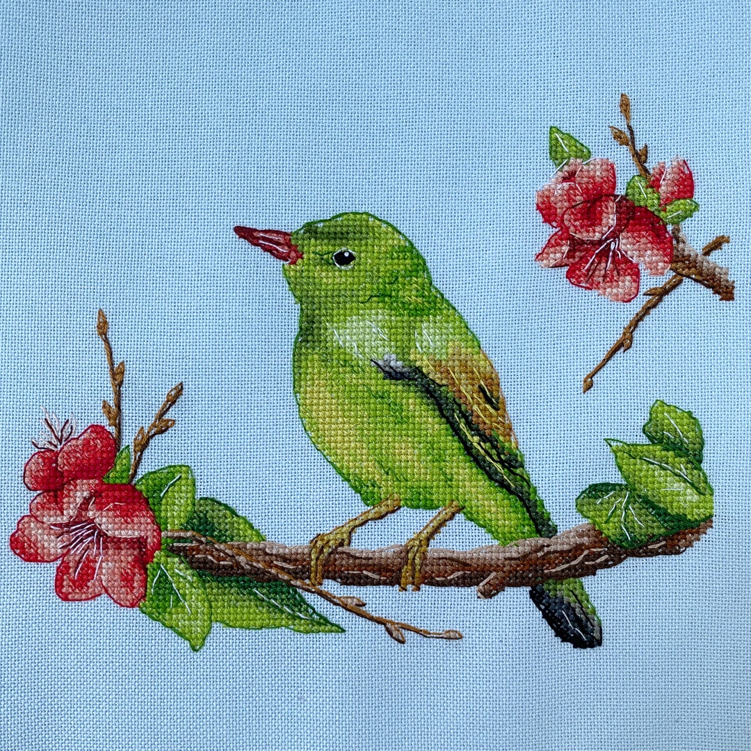 Green Bird Cross Stitch Kit, Spring Counted Cross-stitch, X-stitch ...
