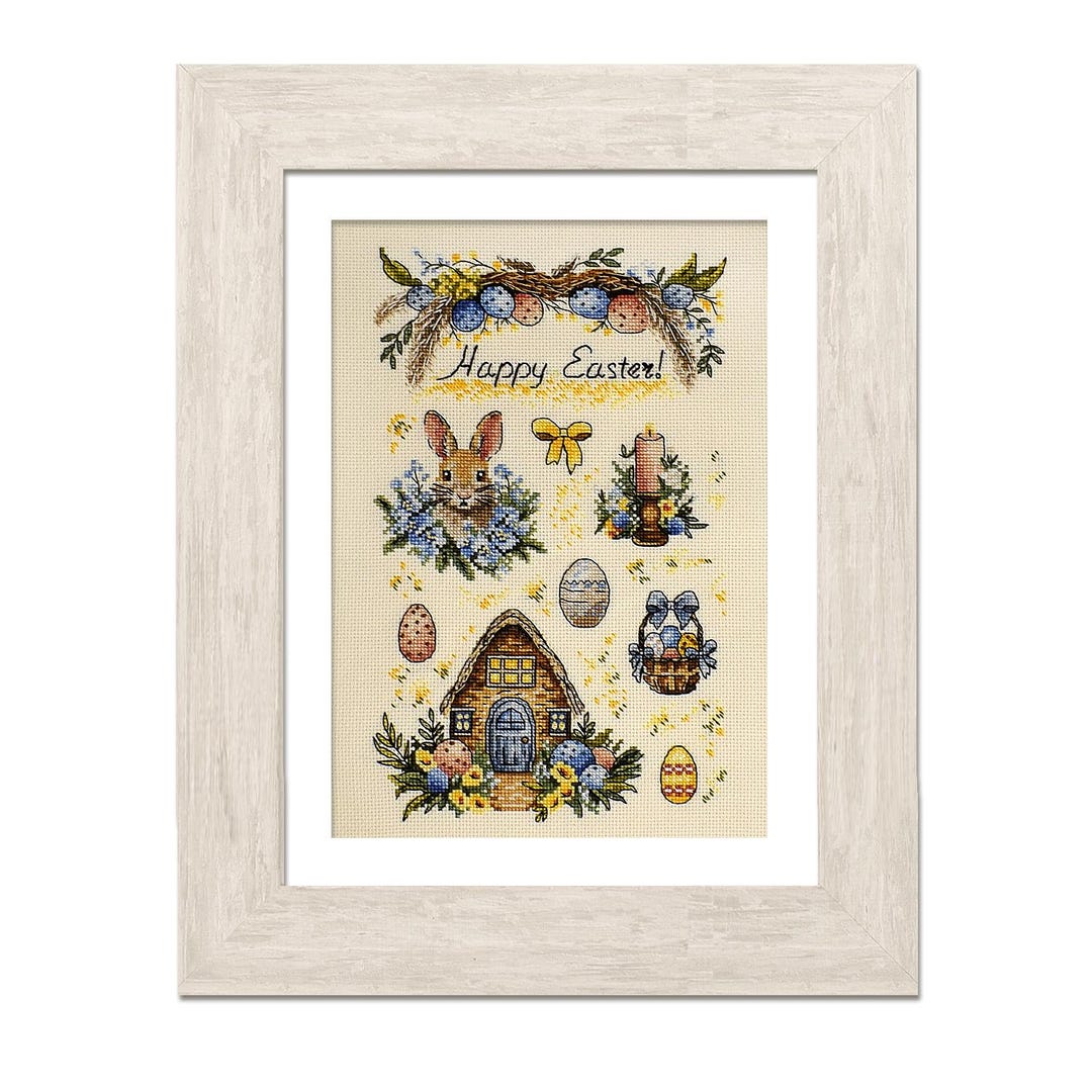 Easter Sampler Cross Stitch Kit With Bunny, Eggs and Spring House ...