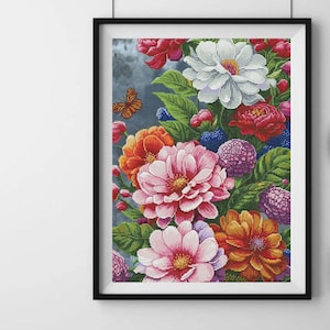 Chrysanthemum & Hydrangea Cross Stitch Kit, Summer Flower Blossom X ...