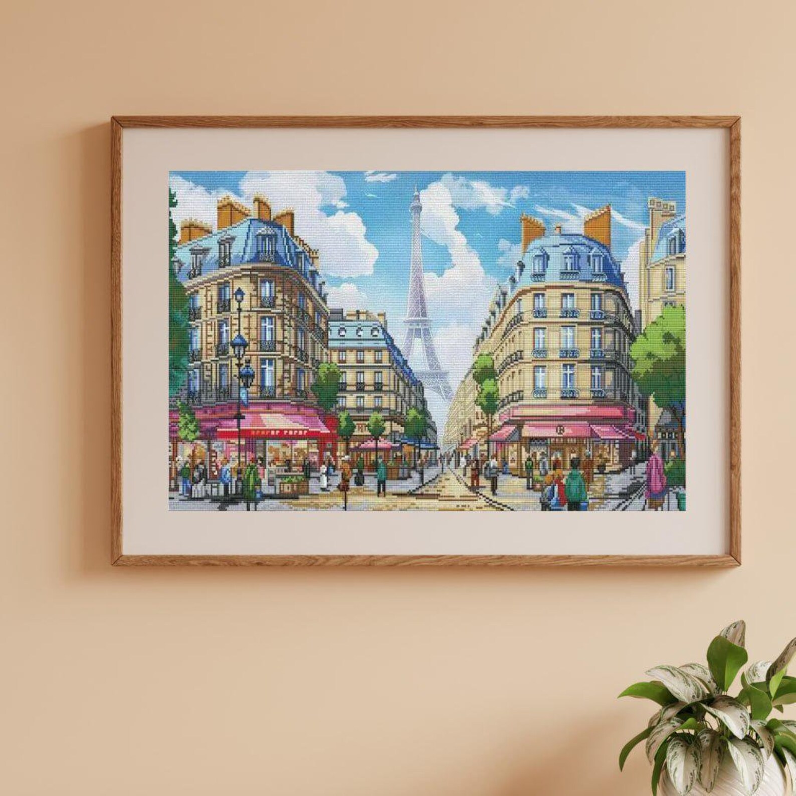 Paris Street Cross Stitch Kit, Eiffel Tower Cityscape X-stitch Pattern ...