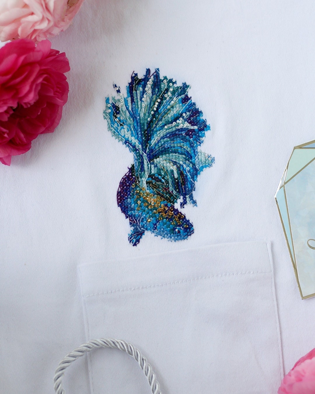 Betta Fish Cross Stitch Kit, Small DIY Applique, Fighting Fish Design ...