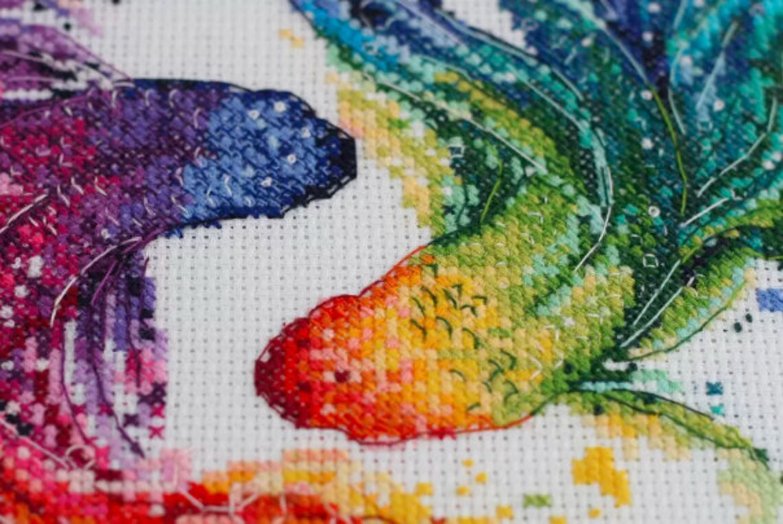 Koi Fish Couple Cross Stitch Kit, Nautical X-stitch Design, Sea Animal ...