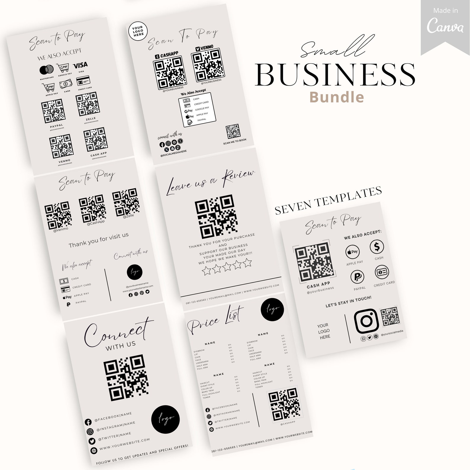 Qr Code Sign for Small Business, Canva Template Editable, Scan to Pay ...