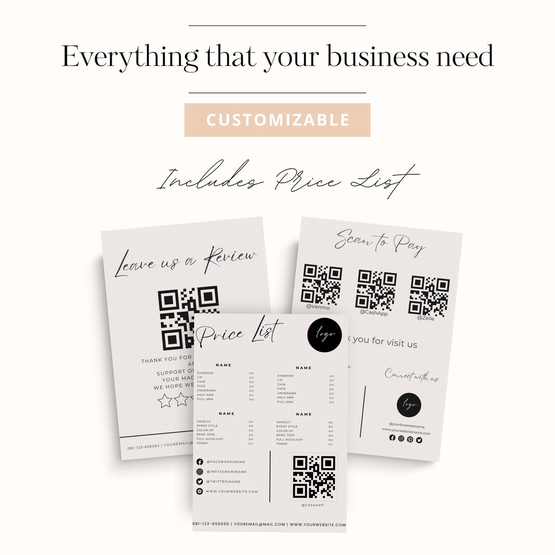 Qr Code Sign for Small Business, Canva Template Editable, Scan to Pay ...