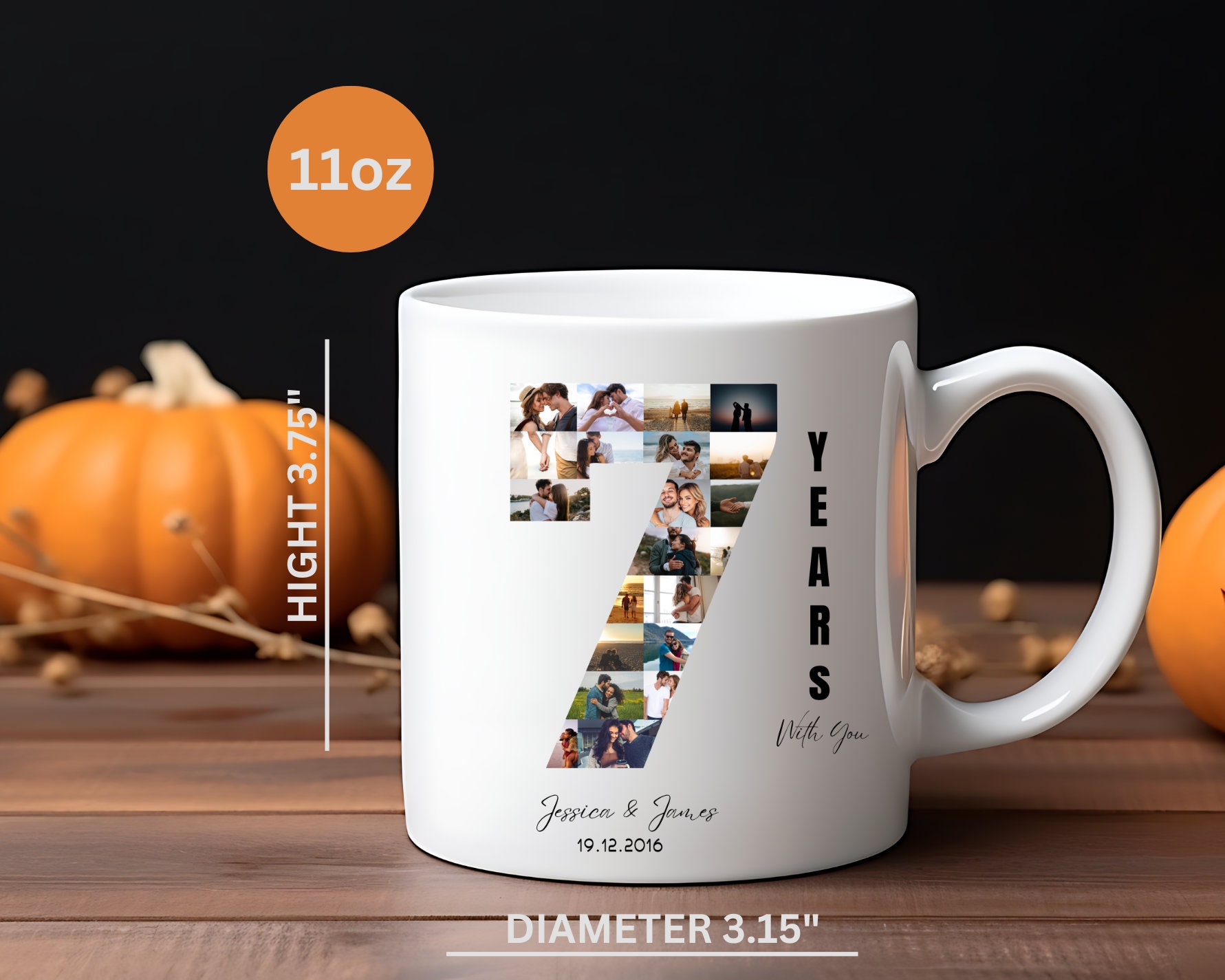 EDITABLE Custom 7 Year Anniversary Photo Collage Mug, 7th Anniversary ...