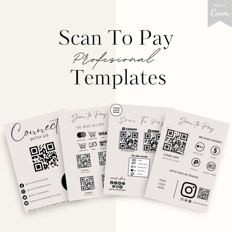 Qr Code Sign for Small Business, Canva Template Editable, Scan to Pay ...