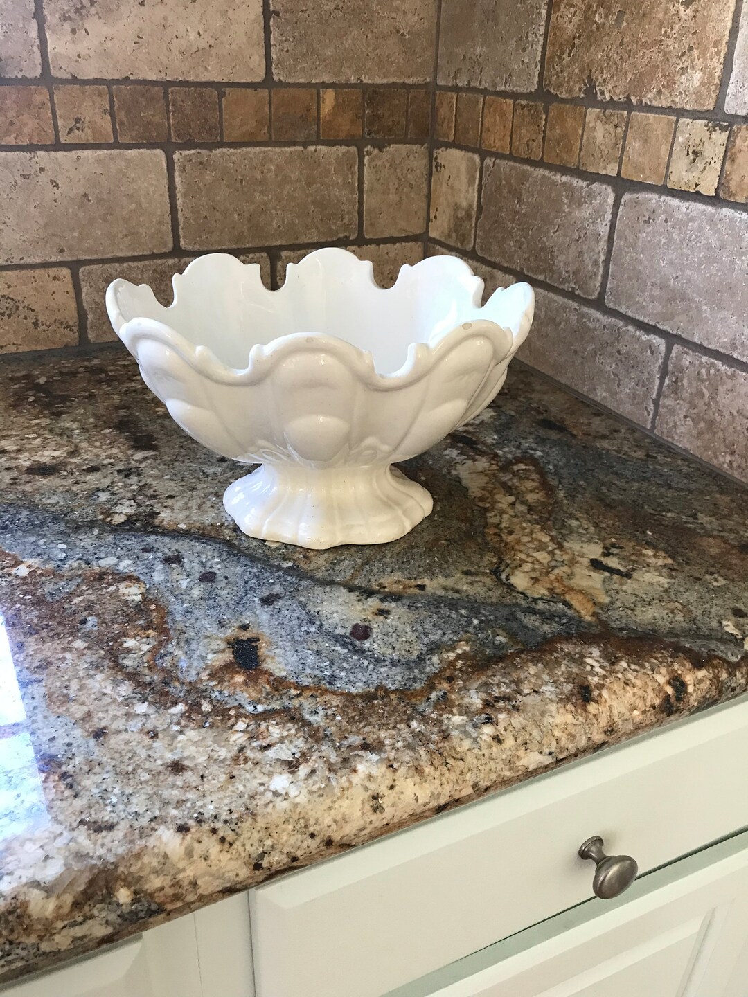 Large White Scalloped Bowl/planter/compote Vintage Made in Italy - Etsy