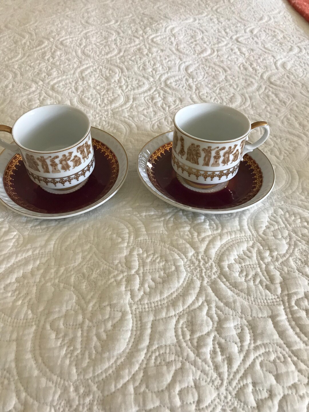 Royal Crown Bone China Demitasse Set of 2 "roman Festival" 1960s Maroon ...